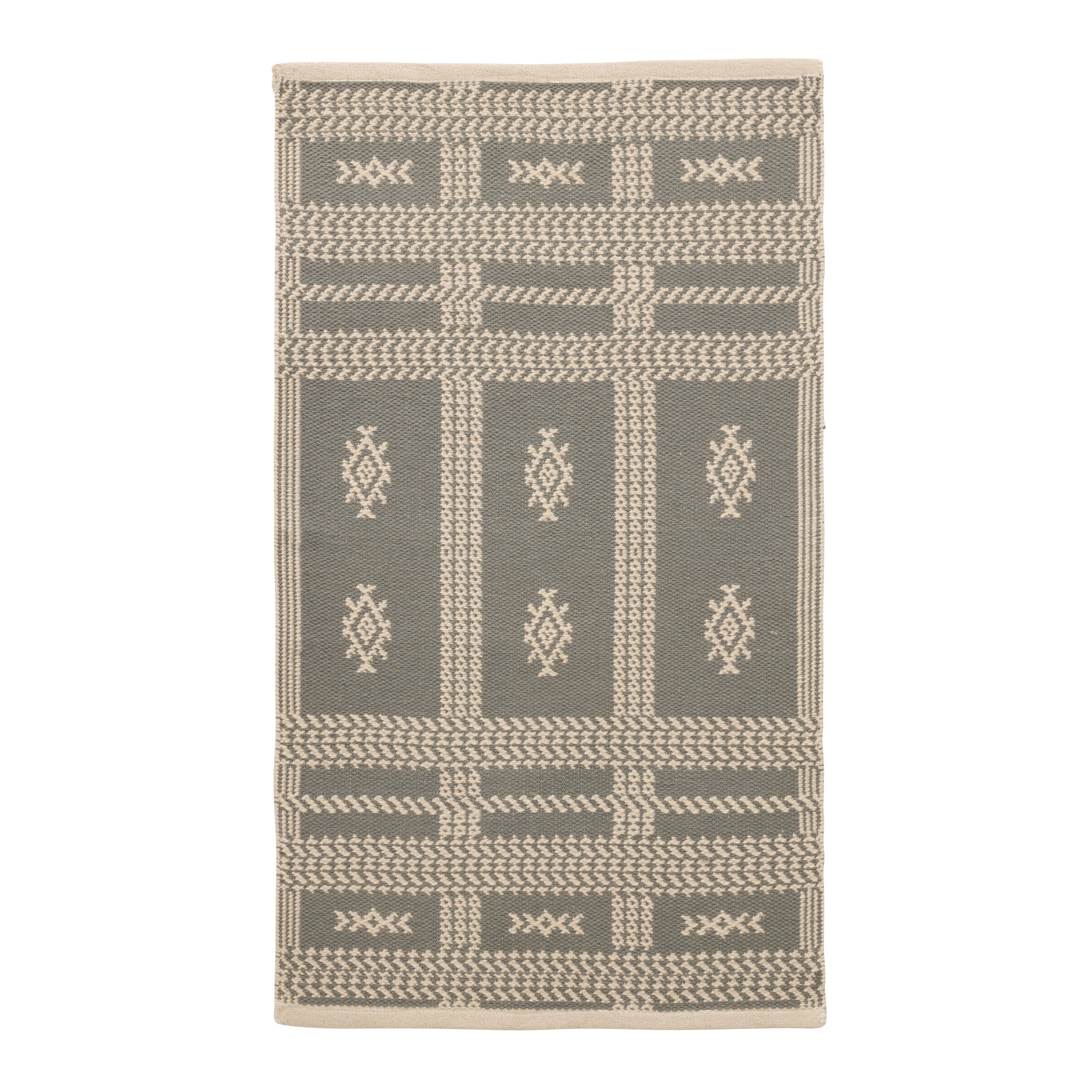 Sol Gray and Ivory Geo Cotton Blend Reversible Area Rug - World Market