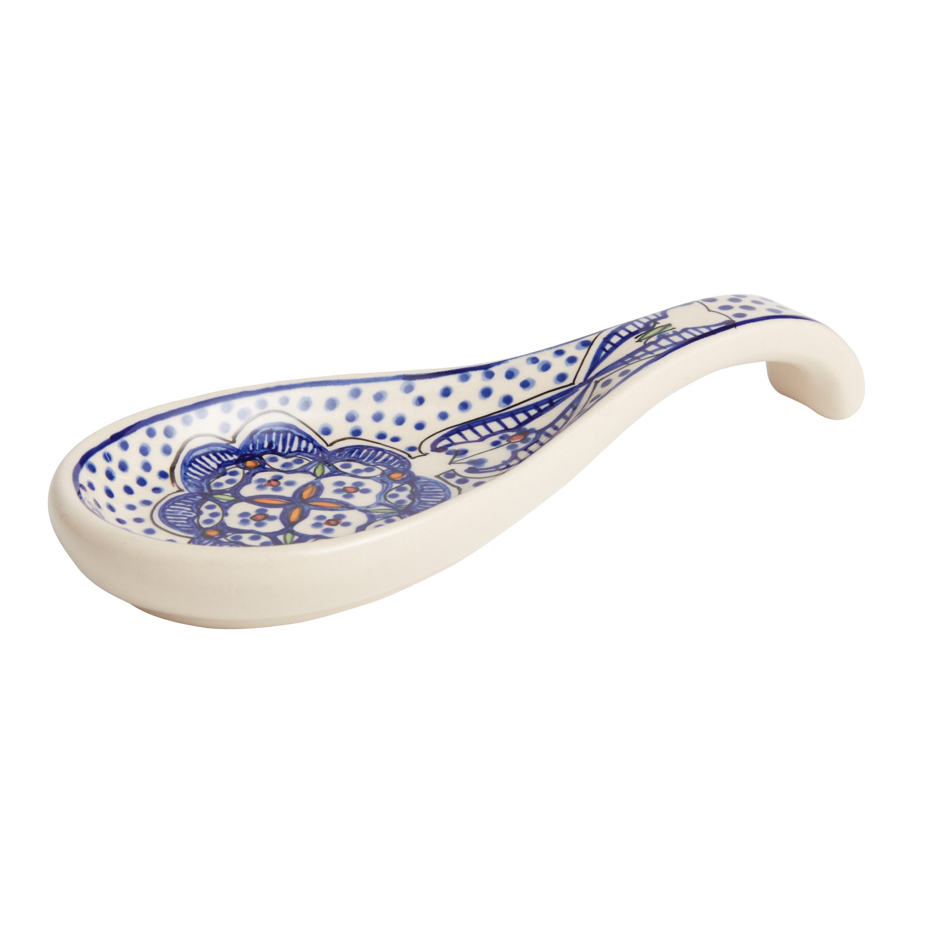 Tunis White And Blue Ceramic Spoon Rest - World Market