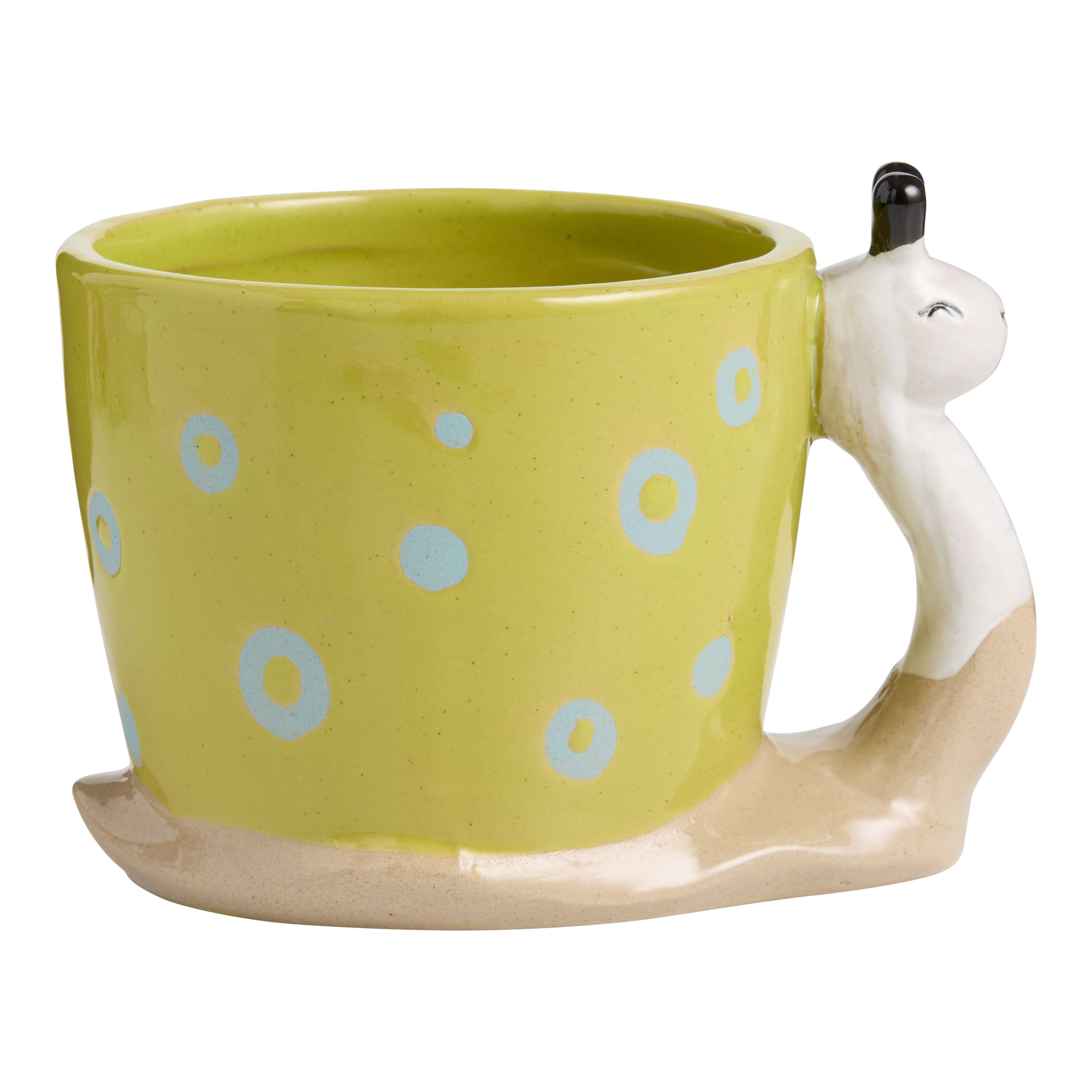 Green and Blue Dot Hand Painted Snail Figural Ceramic Mug - World Market